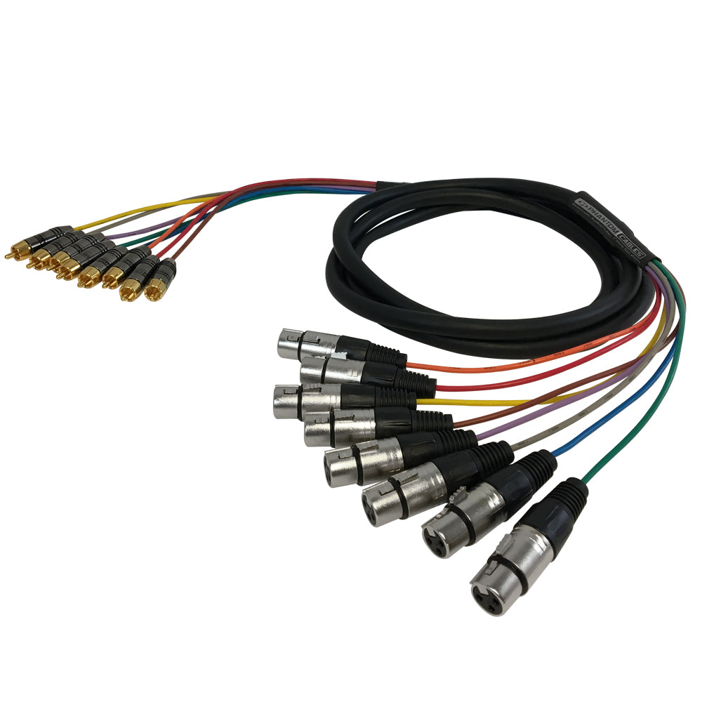 Premium Phantom Cables RCA Male to XLR Female Unbalanced Analog 8-Chan