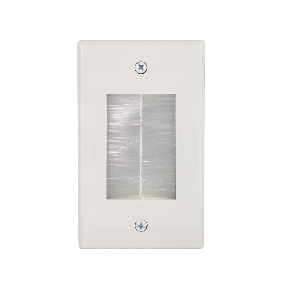 Cable Pass-Through Wall Plate - Brush Style with Wall Clip - Single Ga